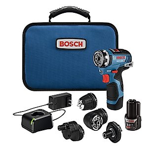 Bosch GSR12V-300FCB22-RT Flexiclick 12V Max EC Brushless Lithium-Ion 5-In-1 Cordless Drill Driver System Kit with 2 Batteries (2 Ah) (Renewed)