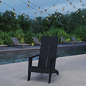 Merrick Lane Piedmont 2 Slat Poly Resin Adirondack Chair - Black - Modern Design - Indoor/Outdoor