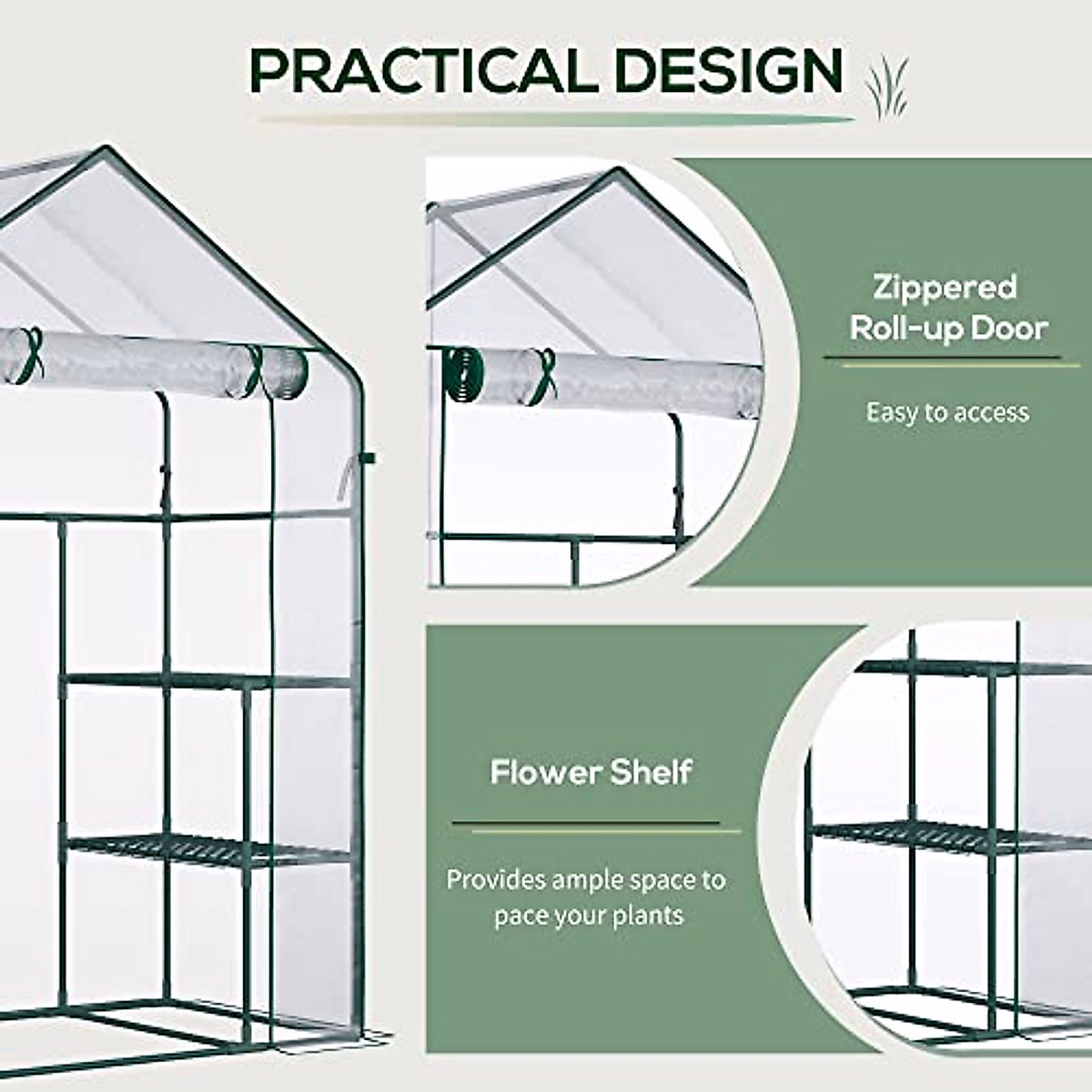 Outsunny 56" x 29" x 77" Outdoor Walk-in Greenhouse Garden Hot House with 3-Tier Shelving, Roll-Up Door & Weather Cover