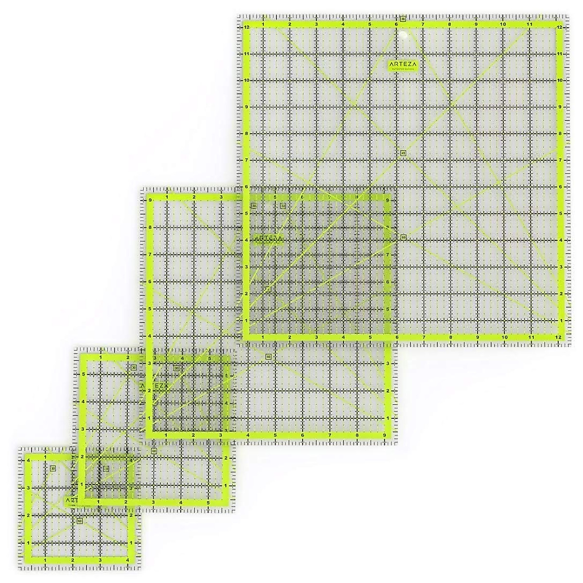 ARTEZA Quilting Rulers Set of 4, Double-Colored Acrylic Sewing Ruler