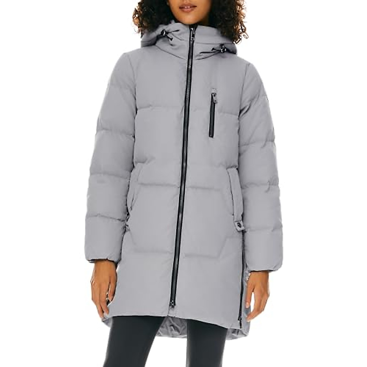 Orolay Women's Stylish Down Hooded Jacket with Two-Way Zipper Winter Down Coat Puffer Jacket Grey XL