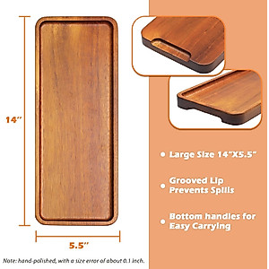 HOMKULA Acacia Wood Serving Platters and Trays - 14" x 5.5" Wooden Mini Charcuterie Boards, Small Cheese Board, Rectangle Wooden Tray for Kitchen Counter, Bathroom, Home Decor, Party, 3 Pack