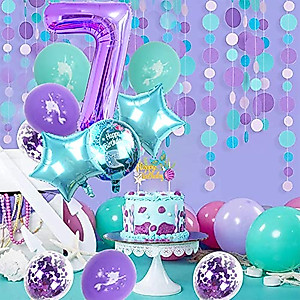 Mermaid Balloons Birthday Decorations for Girls 7th Party,40 Inch purple Jumbo Number "7" Foil Balloon,Mermaid Theme Girls 7 Year Old Party Supplies Backdrop Decor,Mermaid Latex Balloons Party Kit