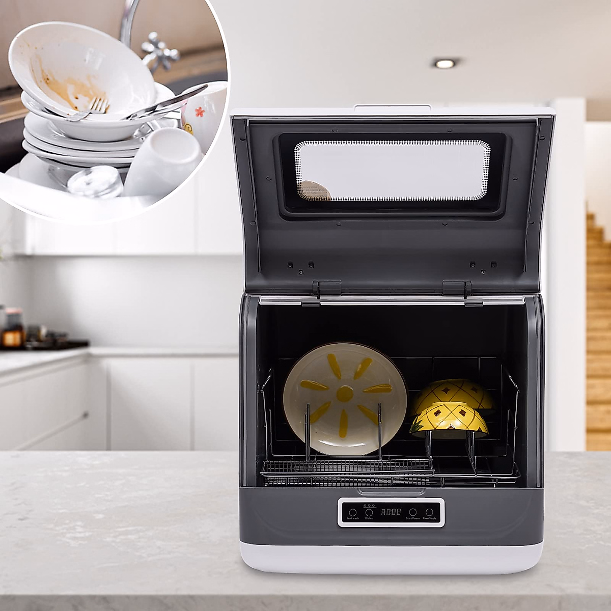 Knwigoe Countertop Dishwasher Portable Dishwasher Mini Compact Dishwashers with 3 Washing Program 8L Water Tank Dish Washer for Small Apartments Dorm&RVs