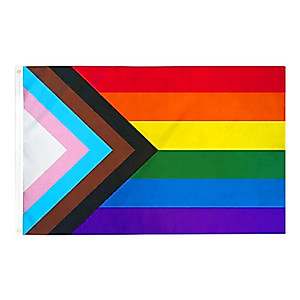 Progress Pride Rainbow Flag,3 x 5 Foot Progressive Pride Flag 100 D Polyester Outdoor Flag,Bright and Vivid Colors Bisexual Trans LGTBQ Community Gay Pride Banner,UV Fade with Brass Grommets