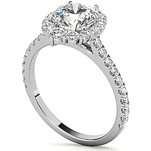 Gemone diamonds 2.50 CT Round Cut Moissanite Engagement Ring 14K White Gold & 925 Sterling Silver Floral Ring For Women Wedding Ring Anniversary Ring (White Gold, 10.5)