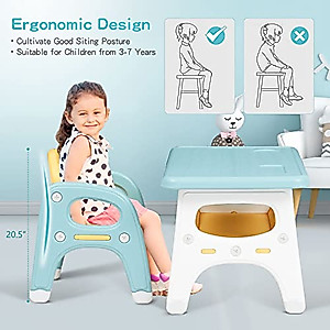 Elepude Kids Table and Chairs Set Plastic Durable Toddler Table and Chair Set -Children Activity Table and 2 Chairs for Drawing, Painting, Arts and Crafts, Gift for Boys Girls (Blue&Yellow)