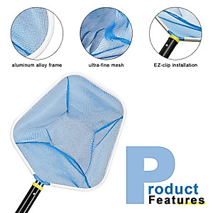 Pool Net, 8FT Pool Skimmer with Medium Bag, Heavy-Duty Pool Leaf Rake with Stainless Steel Pole, Fine Mesh Net Leaf Skimmer for Pond Vacuum Swimming Pool Cleaning