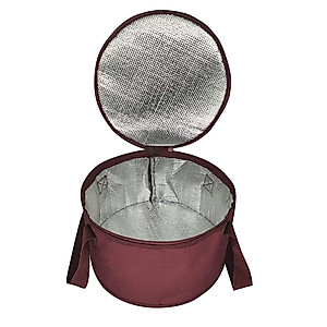 Set of 2 Polyester Fabric Round Thermal Casserole Carrier,Reusable Insulated Lunch Cooler Bag,Pie Carrier for Potluck,Picnics,Collapsible Cooler for Hot/Cold Food,11X7 inch (Red Color)