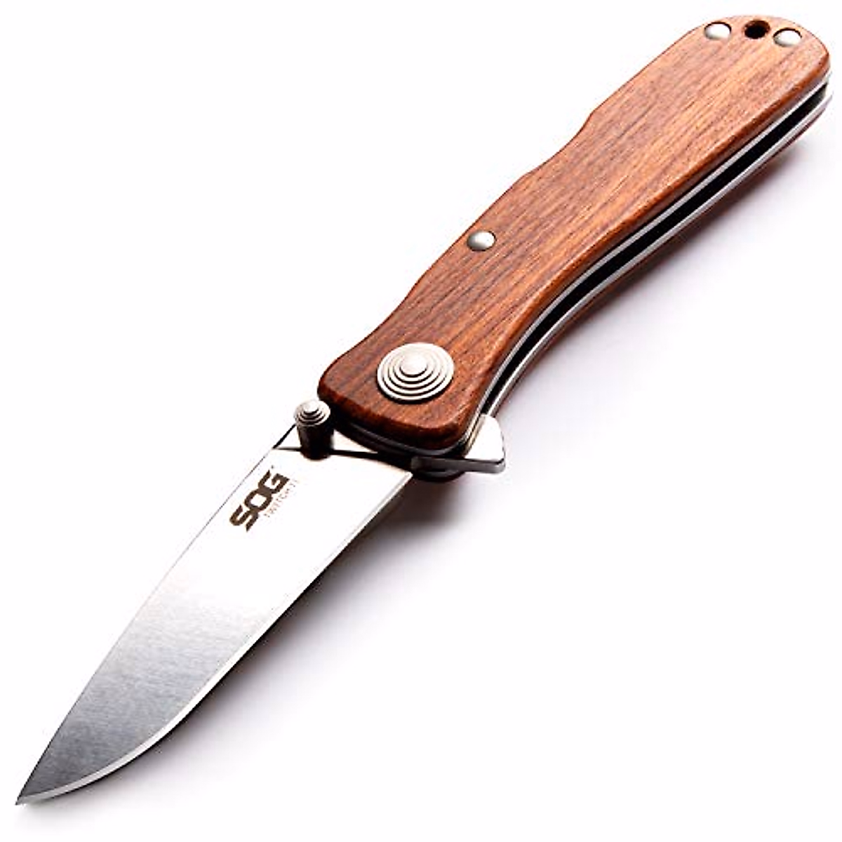 SOG Twitch ll Drop Point Pocket Knife - SOG Assisted Technology EDC Knife with 2.65 Inch Stainless Steel Blade and Wood Handle- Satin (TWI17-CP)
