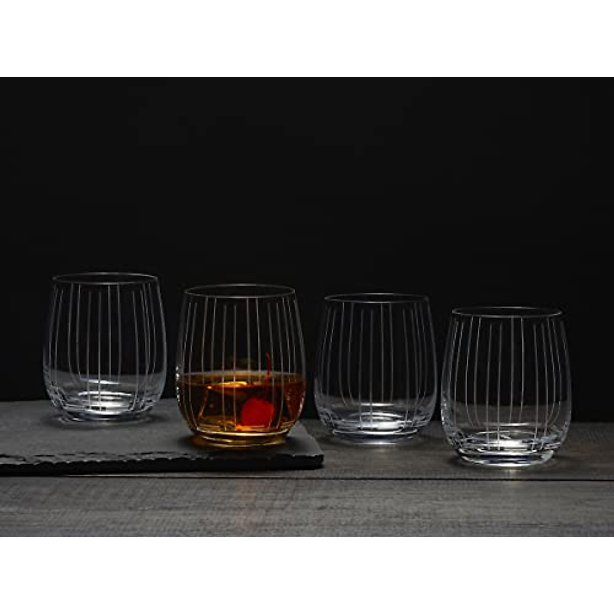 Mikasa Berlin Double Old Fashioned Whiskey Set of 4, 15.5-Ounce, Clear