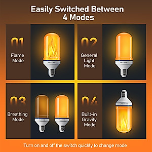 Vicstone Upgraded LED Flame Light Bulbs, 4-Mode Flickering Light Bulbs with Upside Down Effect, E26 Fire Light Bulb for Porch Party Patio Home Halloween Christmas Indoor Outdoor - 2 Pack