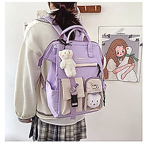 CM C&M WODRO Kawaii Backpack for Girls Women with Pin Bear Accessories Cute College High School Backpack Laptop Bookbag Purple