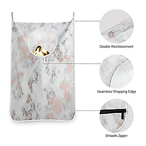Marble Pattern Hanging Laundry Hamper Bag Door/Wall/Closet Hanging Large Laundry Bag Basket for Dirty Clothes Storage Organizer,with 2 Hooks,Space Saving for Travel,Small Room