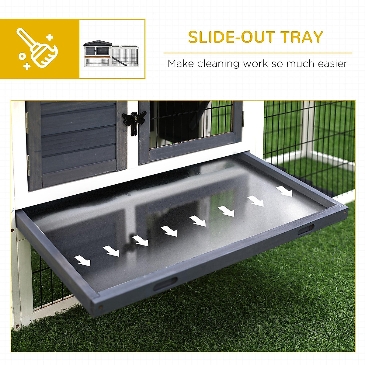 PawHut Rabbit Hutch, 2 Story Outdoor Bunny Cage with Slide-Out Tray, Run Cage, Openable Top for Rabbits, Guinea Pig, Dark Gray