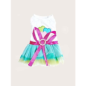 QWINEE Heart Pattern Dog Dress Sleeveless Cat Puppy Princess Dresses with Polka Dot Bow Skirts for Small and Medium Dogs Cats Kitten Multicolor S