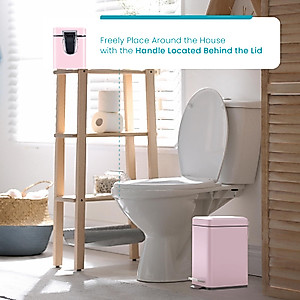 Home Zone Living 1.3 Gallon Bathroom Trash Can with a Lid, Stainless Steel Wastebasket with Slim Shape and Step Pedal for Home and Office, 5 Liter Capacity, Pink