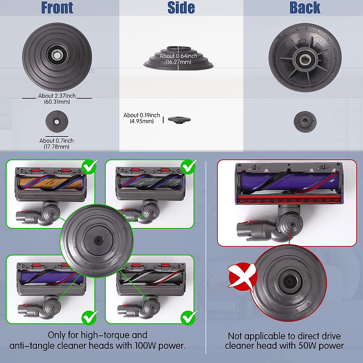 Upgraded Ball Wheel Replacement for Dyson Outsize V11 V15 Gen5 Cyclone V10 Animal Vacuum Cleaner 100W High Torque Cleaner Head Wheels Replacement Parts, for 970100-05 969331-01 Attachment