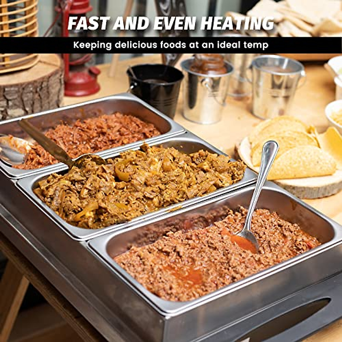 EASYROSE Commercial Food Warmer 2-Pan Steam Table Food Warmer Buffet Bain Marie with Temperature Control & Lids, Electric Warming Trays for Food or Sauces - 120V, 1200W, 10.6 QT/Pan