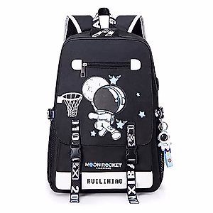 Stylish Computer Backpack with USB Port Business Work for Men/Women Cartoon astronaut Glow at nightPattern (Astronaut Black 1)…
