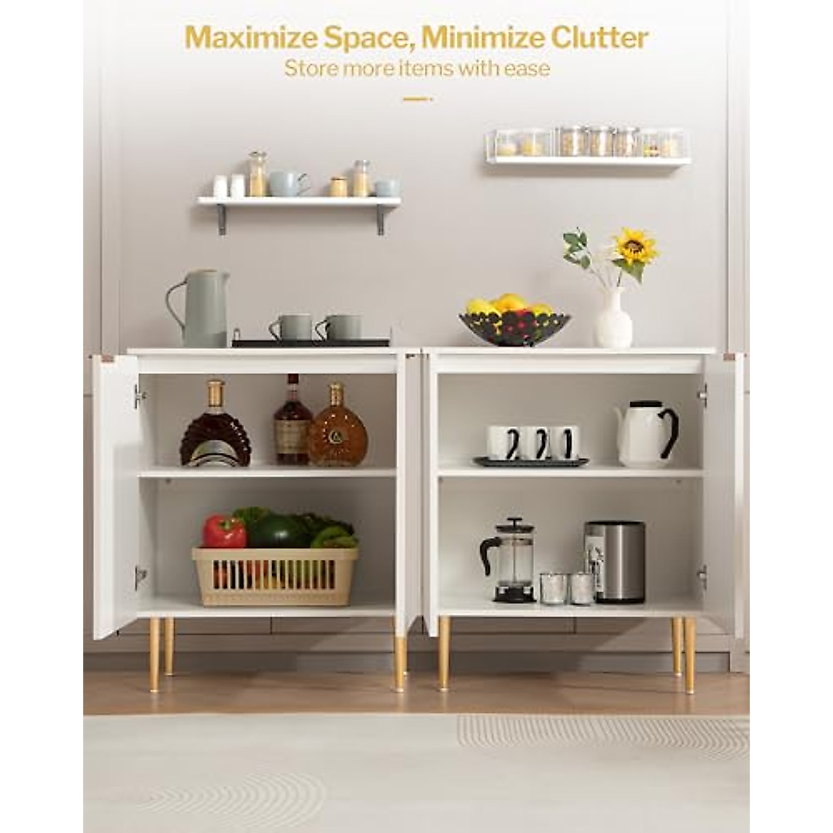 SICOTAS Fluted White Storage Cabinet, Wood Sideboard Buffet Cabinet with Spray-Painted Finish, Multifunctional Console Table with Storage Credenza Accent Cabinet for Living Room, Dining Room, Hallway