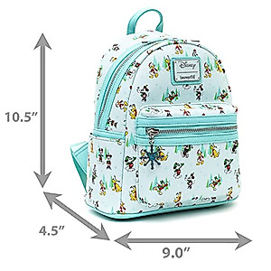 Loungefly Disney Classics, Disney Holiday Sensational Six Mini Backpack, Mickey Mouse Minnie Donald Daisy Goofy Pluto
