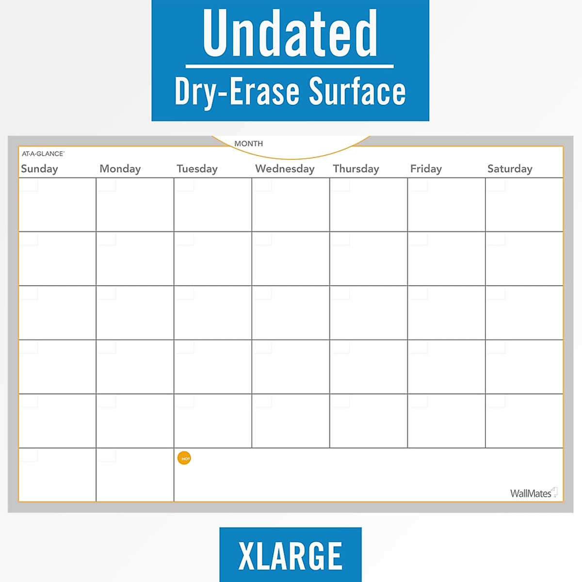 AT-A-GLANCE AW602028 WallMates Self-Adhesive Dry Erase Monthly Planning Surface, 36 x 24 , Gray/White/Orange