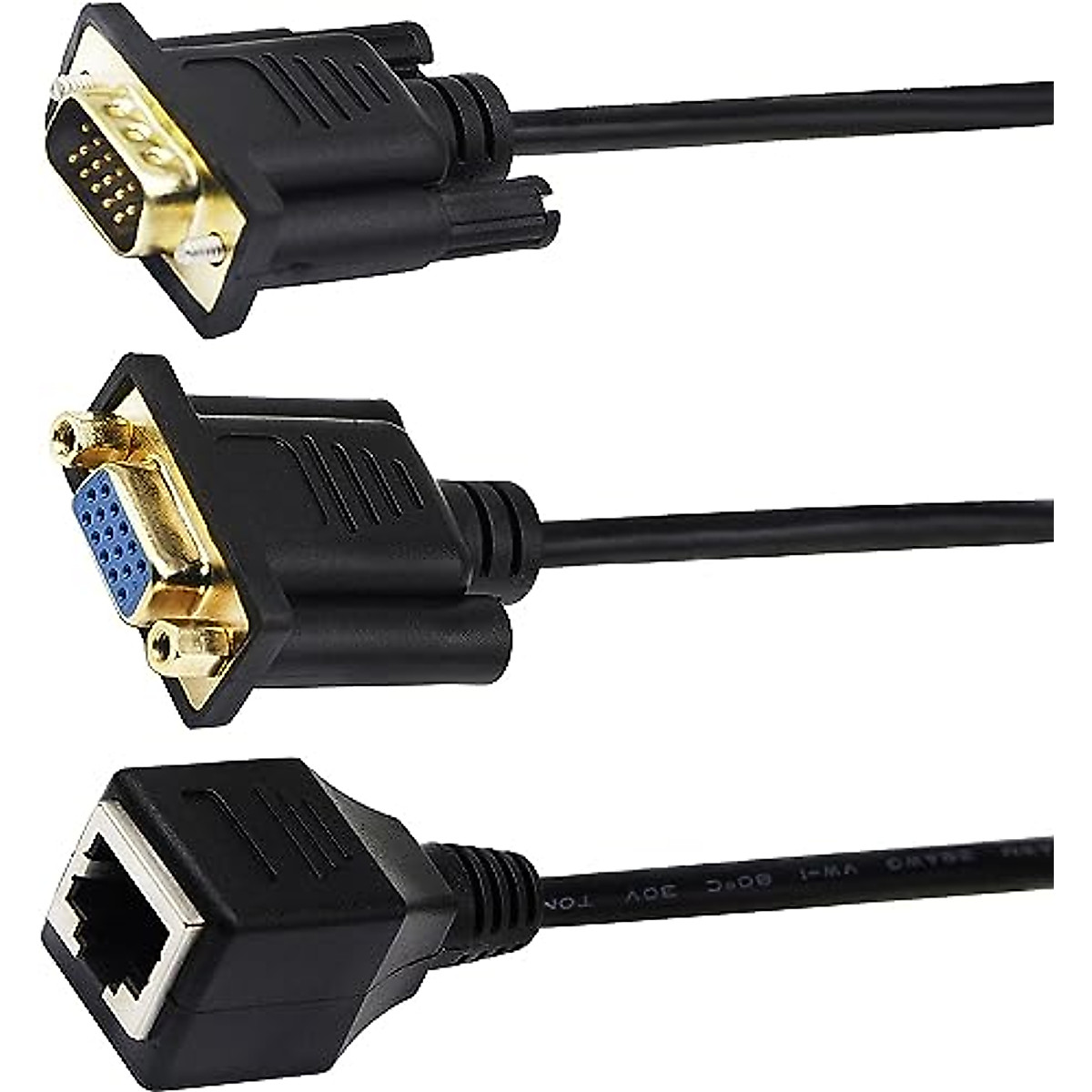 zdyCGTime RJ45 to VGA Cable, VGA 15-Pin Port Female&Male to RJ45 Female Cat5/6 Ethernet LAN Console for Multimedia Video（15CM/6Inch） 2Pack