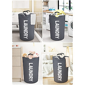 BlissTotes Large Laundry Basket Laundry Hamper Bag Washing Bin Clothes Bag Collapsible Tall With Handles Waterproof Travel Bathroom College Essentials Storage For College Dorm, Family (Grey, L)