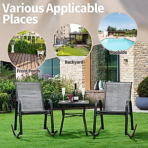 Tangkula Patio Rocking Chair Set of 2, Outdoor Ergonomic Rockers with Breathable Fabric Seat, Gentle Rocking Function, Sturdy Metal Rocker for Front Porch, Backyard, Garden