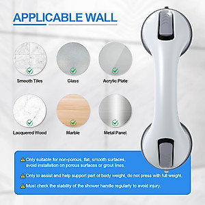 Shower Suction Handle - 12 Inch Support Grab Bars for Bathtub and Showers, Suction Shower Handles for Elderly, Ultra Grip Bath & Shower Grab Bars (2 Pack)