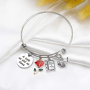 Scwasen A Tale As Old As Time Beauty And The Beast Bracelet Belle Rose Inspired Bangle Jewelry Princess Bracelet Belle Rose Flower Jewelry (bracelet)