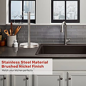 Heavy Weighted Paper Towel Holder, Easy One-Handed Design for Kitchen Stand Paper Towel Dispenser, Sturdy Base for Standard Paper Towel Rolls and Mega Paper Towel Roll (Brushed - Stainless Steel Base)