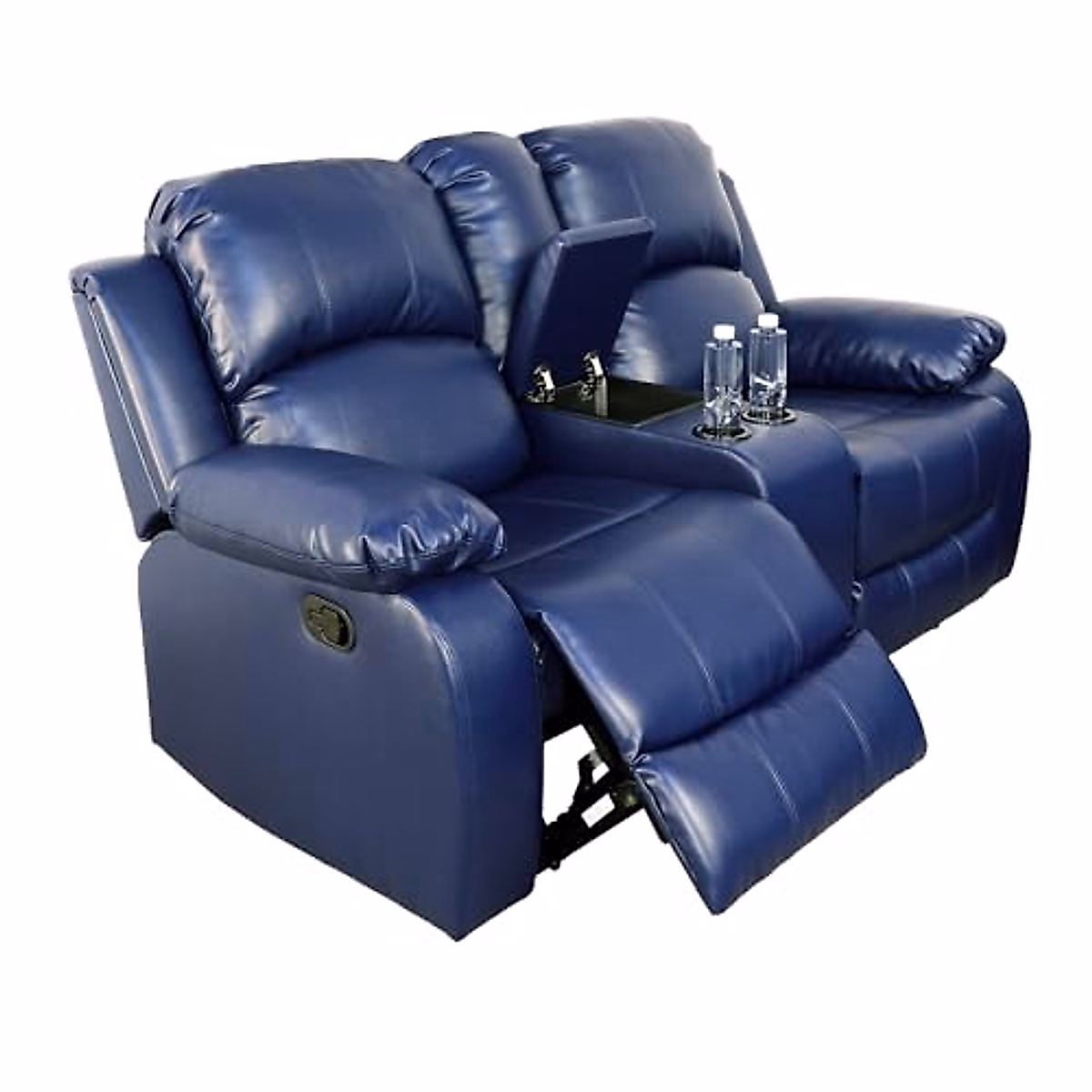 Beverly Fine Furniture Kingman Faux Leather Manual Recliner Sofa, Navy