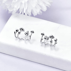 TIGER RIDER Mushroom 925 Sterling Silver Earrings Stud Claw Earrings Cuff Cute Gothic Jewelry for Women Gift…