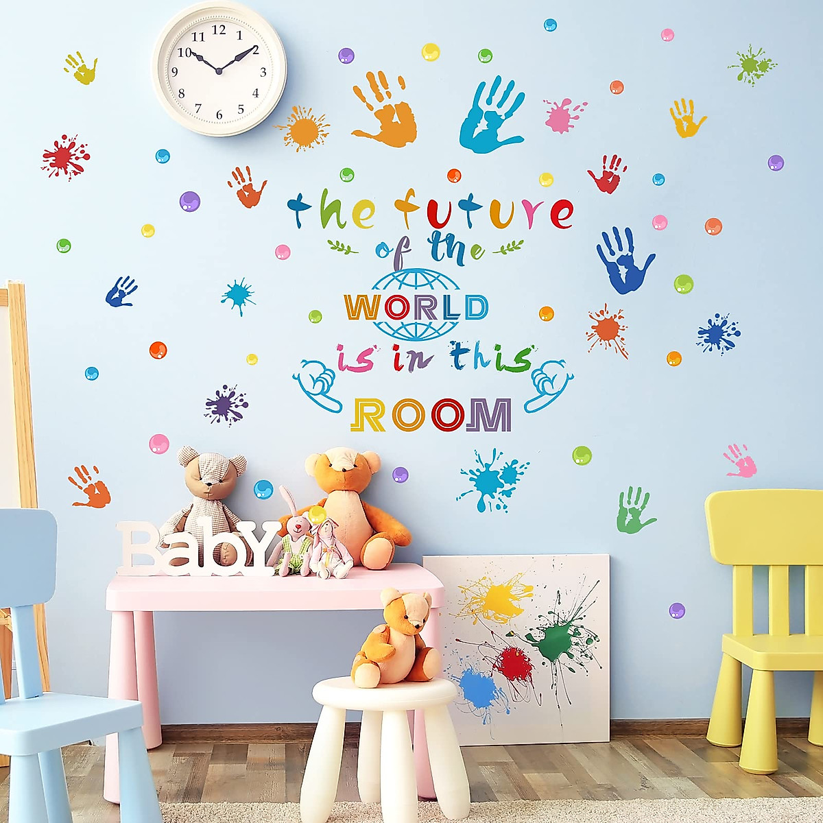 Handprint Wall Stickers Colorful Inspirational Quotes Paint Splatter Wall Decals for Kids Bedroom Classroom School Nursery Playroom