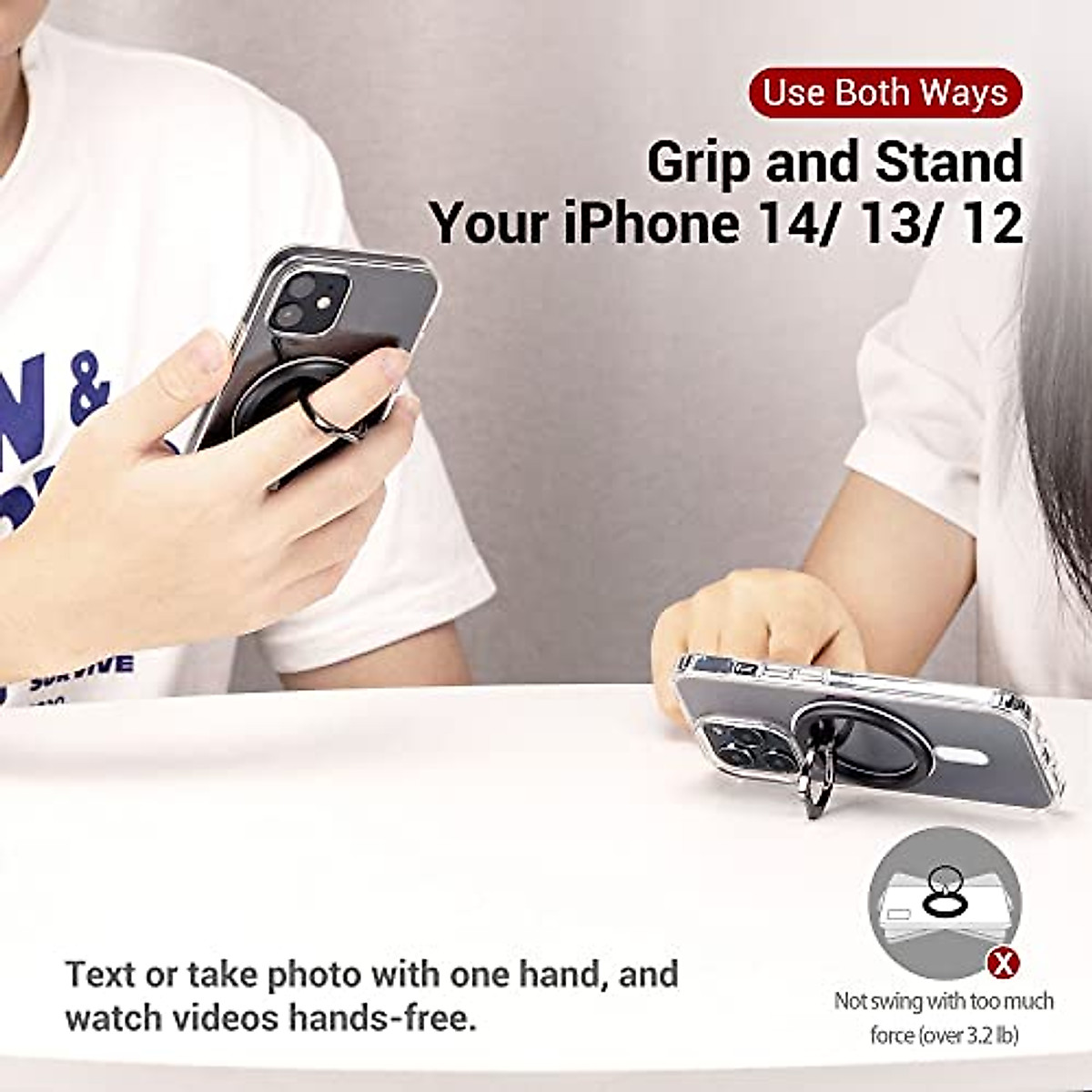 PROfezzion Thin Metal Ring Holder for MagSafe, Removable Strongest Magnetic Phone Grip Only for iPhone 14 13 12 Pro Max Plus with Mag-Safe Case [MagSafe Car Mount Compatible] [Adjustable Kickstand]