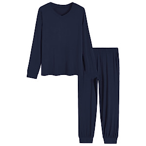 Latuza Women's Viscose Long Sleeves Top Jogger Pants Pajamas Set L Navy