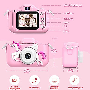 OUTUVAS Unicorn Kids Camera for Girls, Kids Selfie Camera 3-12 Years Old Girls Christmas Birthday Gift for Girls, Unicorn Little Girls Toys for 3 4 5 6 7 8 9 Years Old (Pink)