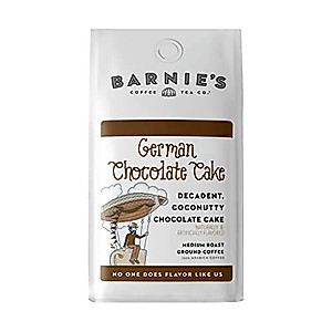 BARNIE'S COFFEE TEA CO. German Chocolate Cake Ground Coffee with Decadent Coconut, Chocolate and Hazelnut Cake Flavor, Medium Roasted Arabica Coffee Beans, 12 oz Bag, 1 Count (Pack of 1) (54105)