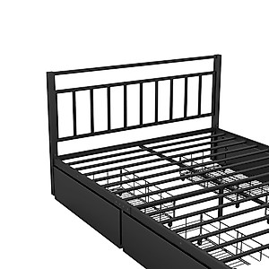 BIADNBZ Queen Size Storage Platform Bed with 4 Drawers,Sturdy Metal Low Bedframe with Headboard for Bedroom Guest Room,No Box Spring Needed, Black