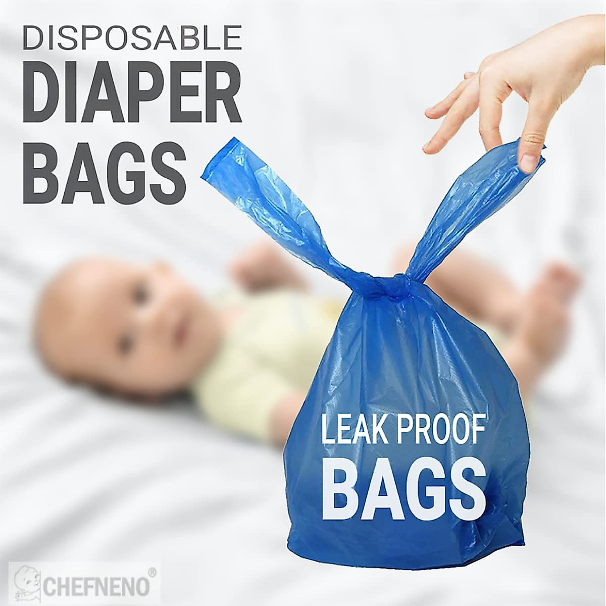 Baby Diaper Bag Disposable (500 Count, Blue) Fresh Baby Powder Scented Easy Tie Handles Bulk Diaper Sacks Disposable Dog Poop Bags Cat Litter Clump & Poop Bags Sanitary Pads Disposal Bags (500 Bags)