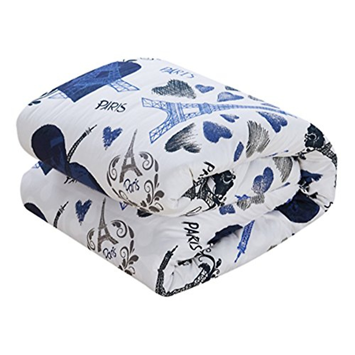 Chic Home Le Marias 9 Piece Reversible Comforter Paris is Love Inspired Printed Design Bed in a Bag-Sheet Set Decorative Pillows Shams Included Size, Queen, Navy