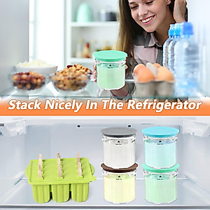 FENKOA Pint Containers and Lids Replacement for Ninja Creami Breeze Containers - 4 Pack, 16oz Pint Cups Replacement for NC100 NC101 NC200 NC201 NC201Q NC205A Ice Cream Maker, BPA Free