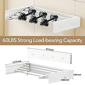 LIENAHU Drying Rack Clothing Upgrade,Clothes Drying Rack Wall Mounted,Laundry Drying Rack Wall Mount,Foldable,Collapsible,Retractable,5 Aluminium Poles,with Hooks,White