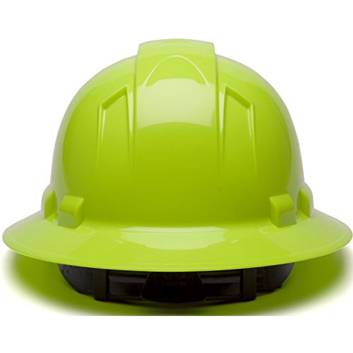Pyramex Ridgeline Full Brim Hard Hat, 4-Point Ratchet Suspension, Hi-Vis Lime