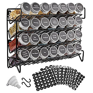 Vtopmart Spice Rack Organizer for Cabinet, 4-Tier Spice Organizer with 28 Empty Spice Jars and 432 Spice Labels, Seasoning Organizer for Countertop, Cabinet, Kitchen, Pantry, Cupboard