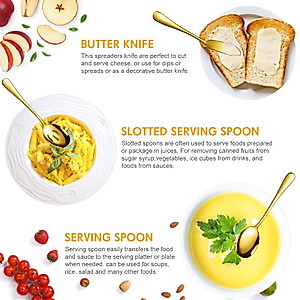 21 Pcs Christmas Gold Stainless Steel Serving Utensils Flatware Set, Serving Spoons Slotted Serving Spoons Gold Tongs Serving Forks for Kitchen Buffet Catering Banquet Party Supply, Dishwasher Safe