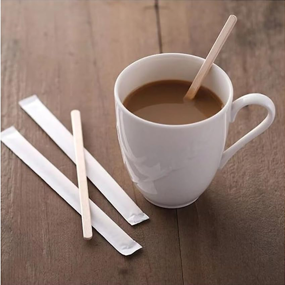 Gmark 5.5" Premium Wood Stirrer 2.3mm Thick Individual Wrapped 200 pc - Wood Coffee Stir Sticks for Tea Beverage, Corn Dog Stick Craft Stick 200/Bag GM1115D