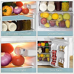 HOMCOM Double Door Mini Fridge with Freezer, 3.2 Cu.Ft Compact Refrigerator with Adjustable Shelf, Adjustable Thermostat and Reversible Door for Bedroom, Dorm, Home Office, White